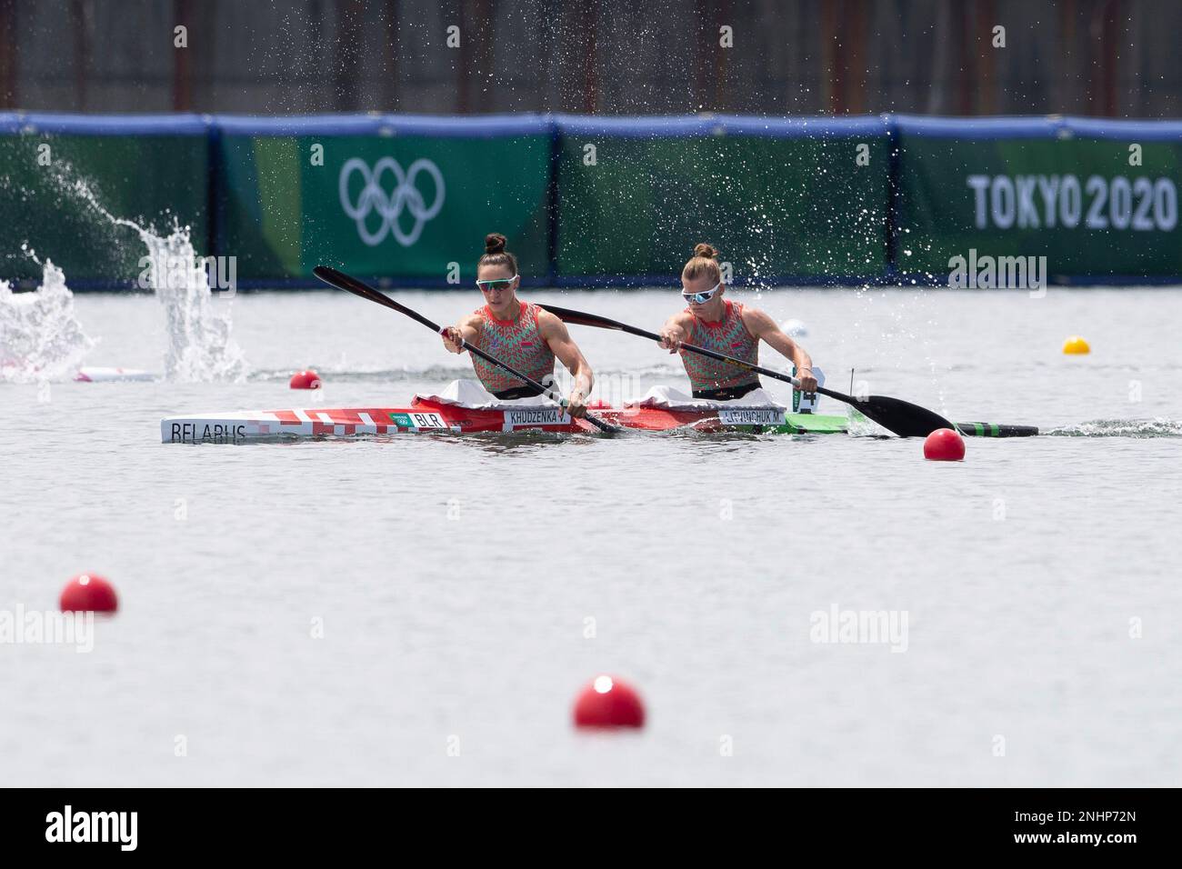 August 02, 2021: Volha Khudzenka and Maryna Litvinchuk of Team Belarus ...