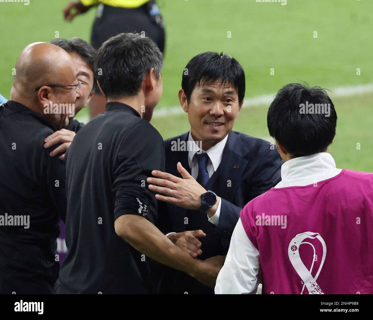 Japan manager Hajime Moriyasu celebrates after winning the FIFA World ...