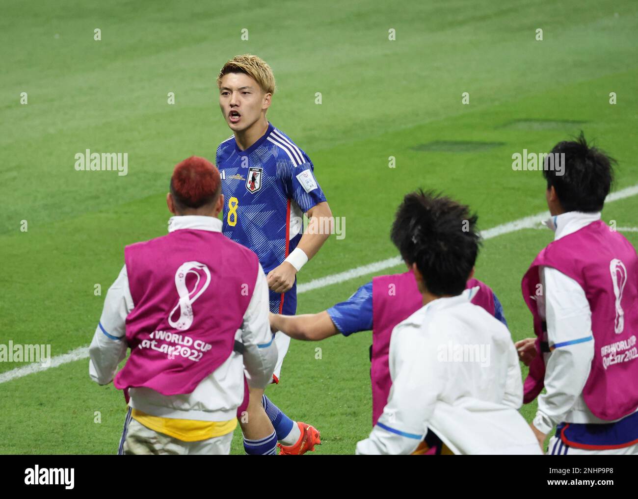 Ritsu Doan (8) of Japan reacts after scoring in the second half of the ...