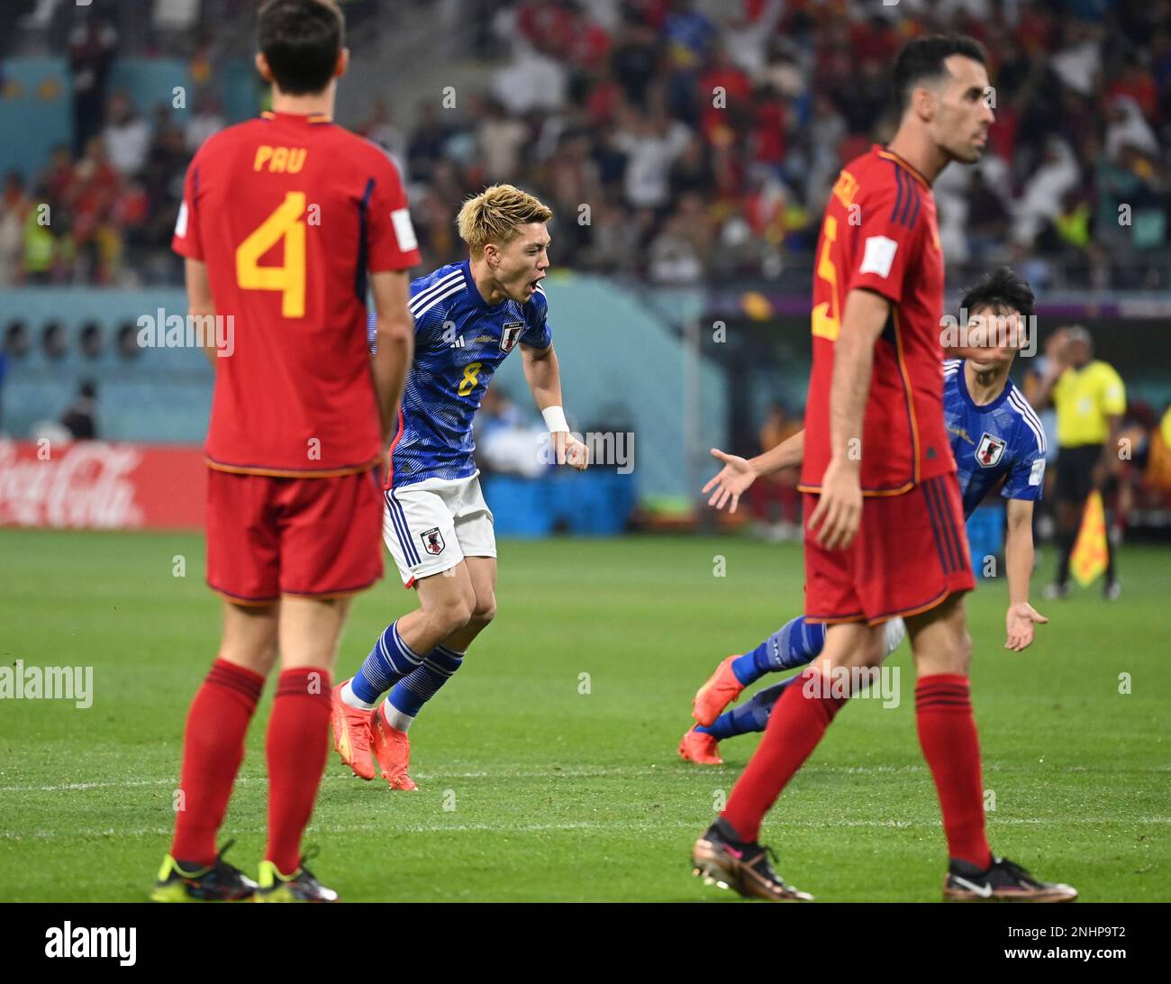 Ritsu Doan (8) of Japan reacts after scoring in the second half of the ...