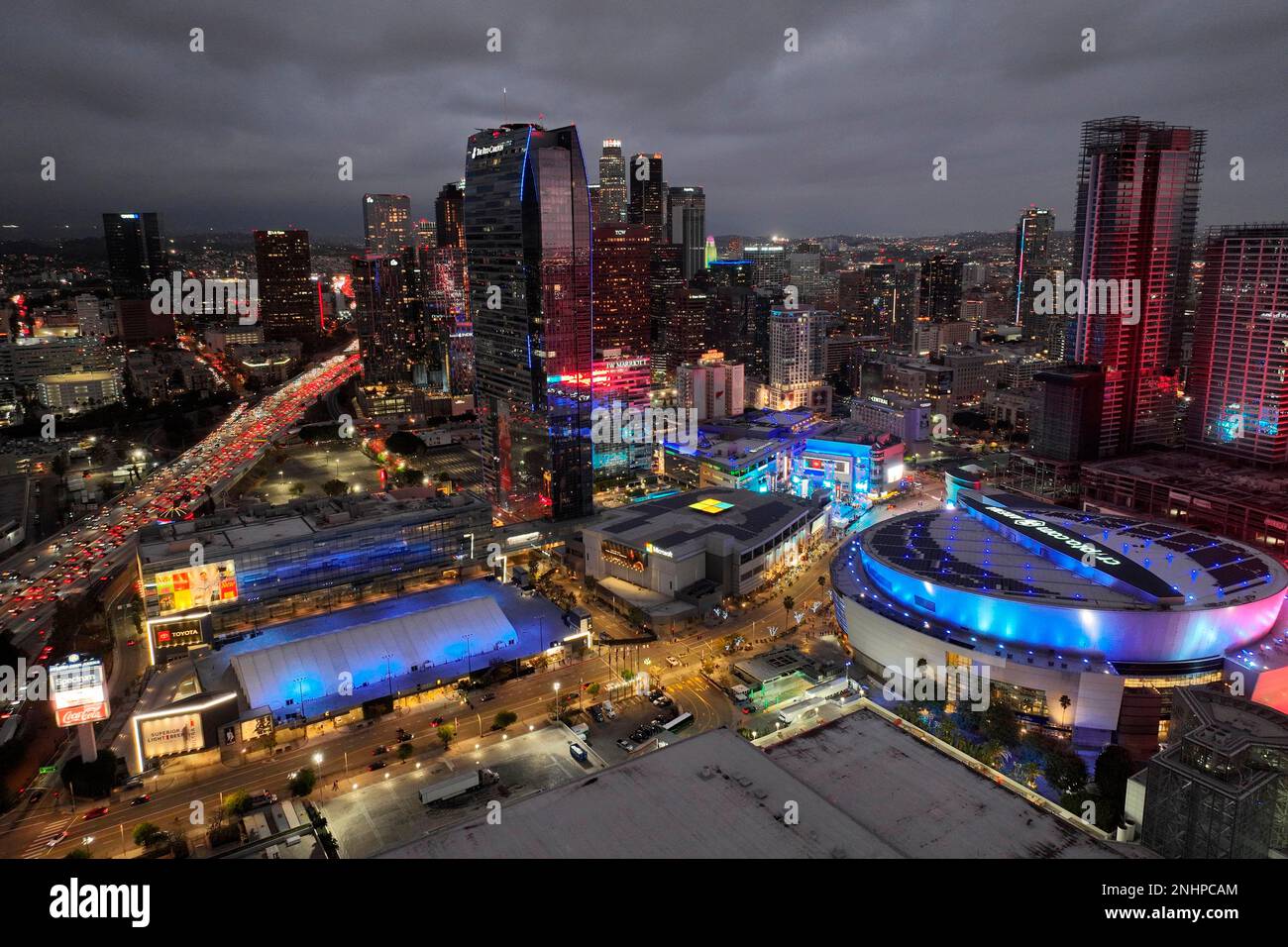 A general overall aerial view of the Crypto.com Arena, LA Live ...