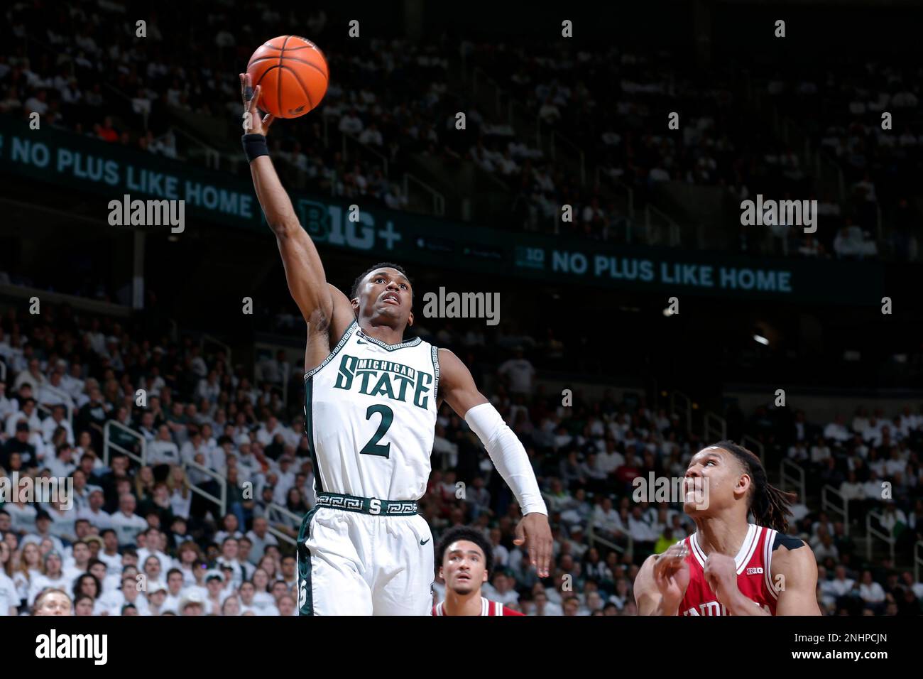 Michigan State's Tyson Walker shoots against Indiana's Malik Reneau ...