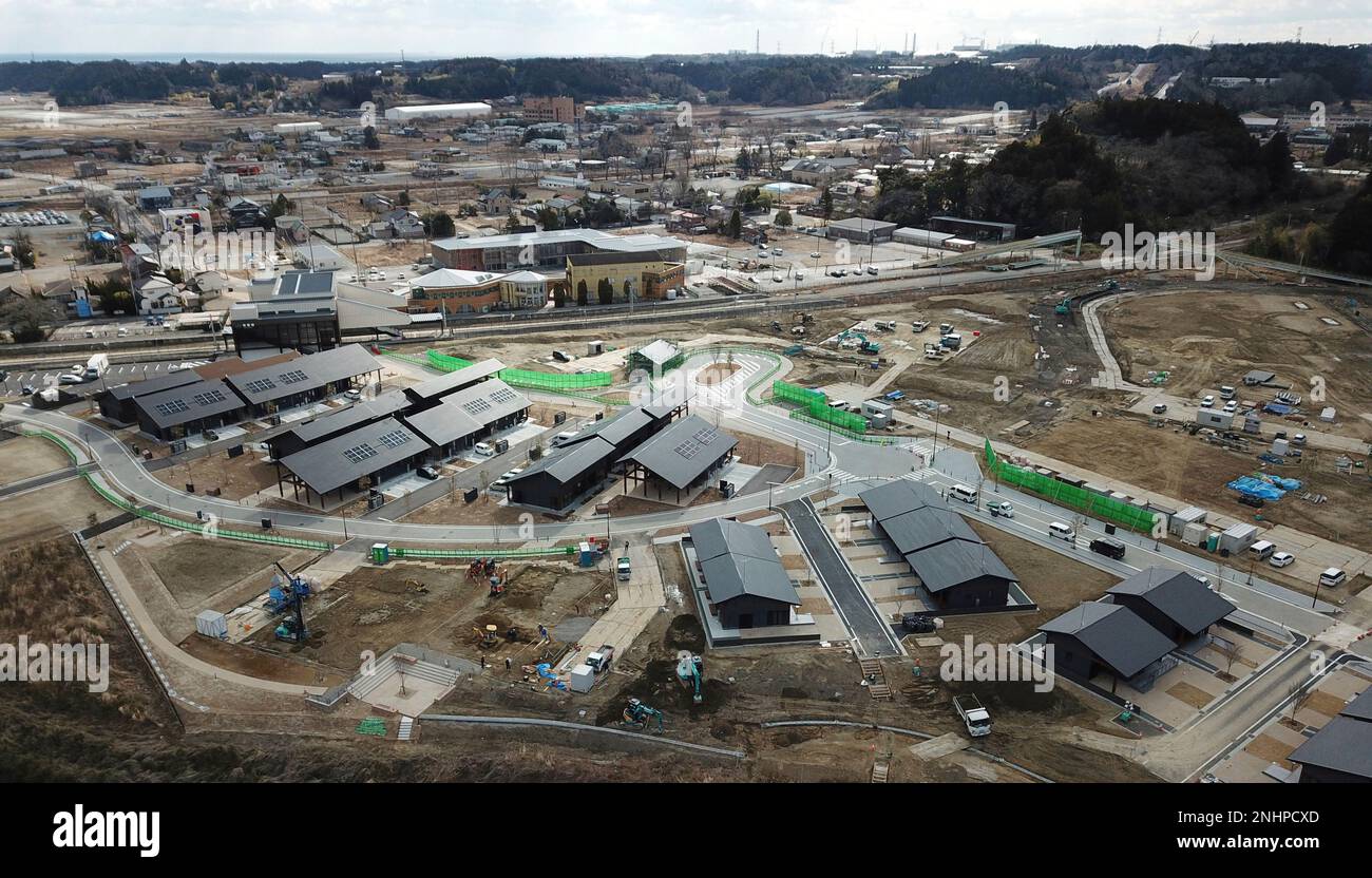 Town housings are pictured near JR Futaba Station in Futaba town ...