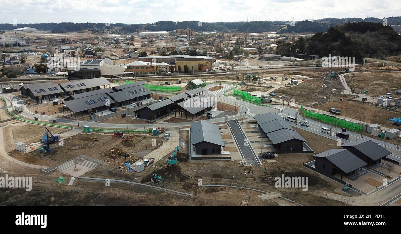 Town housings are pictured near JR Futaba Station in Futaba town ...