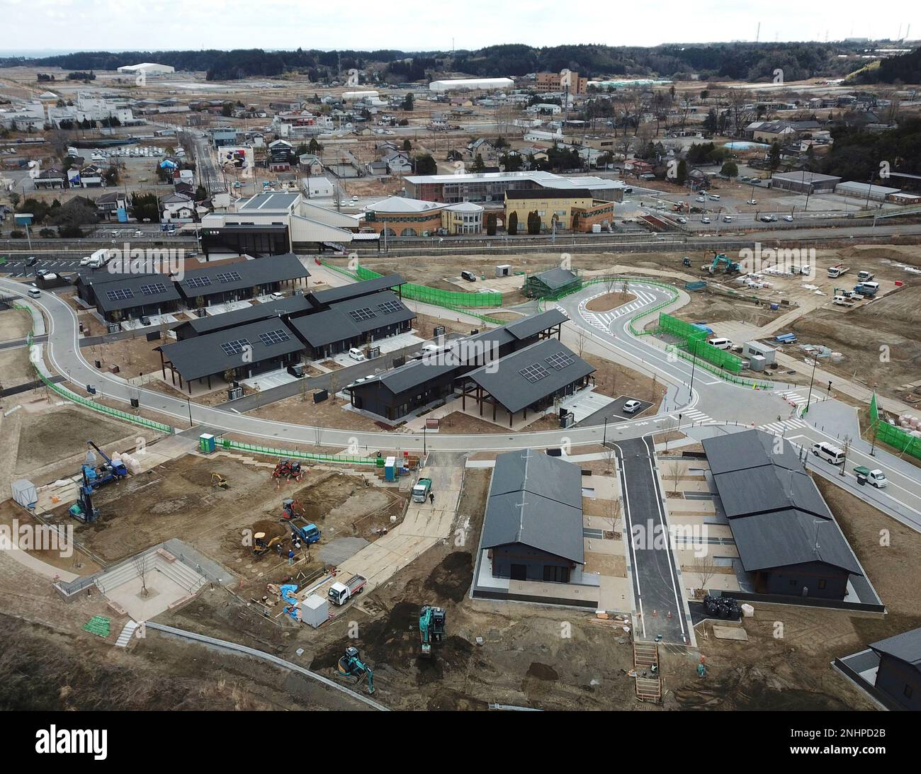 Town housings are pictured near JR Futaba Station in Futaba town ...