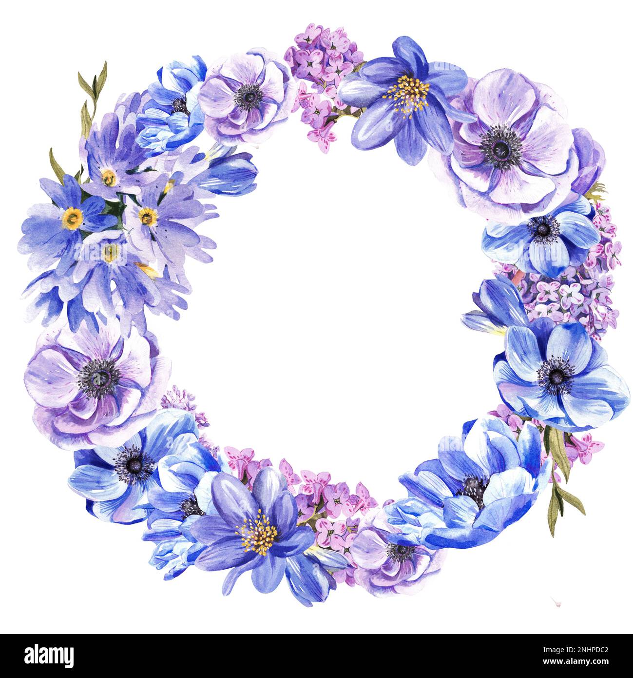 Beautiful round frame of spring flowers on a white background ...