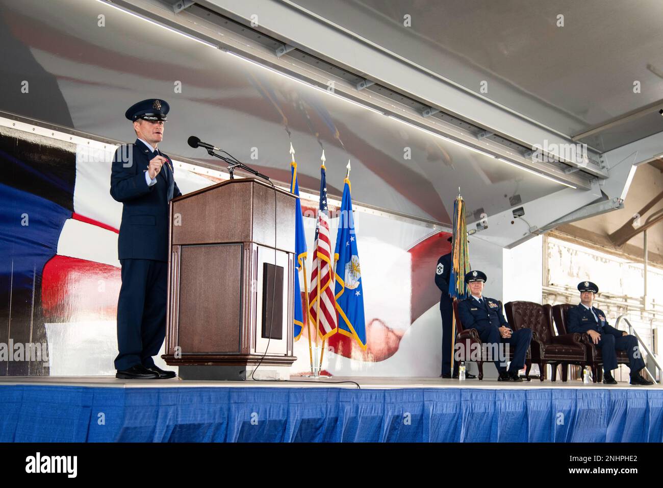 U.S Air Force Col. Scott Rowe, 12th Flying Training Wing commander, gives final remarks at the ...
