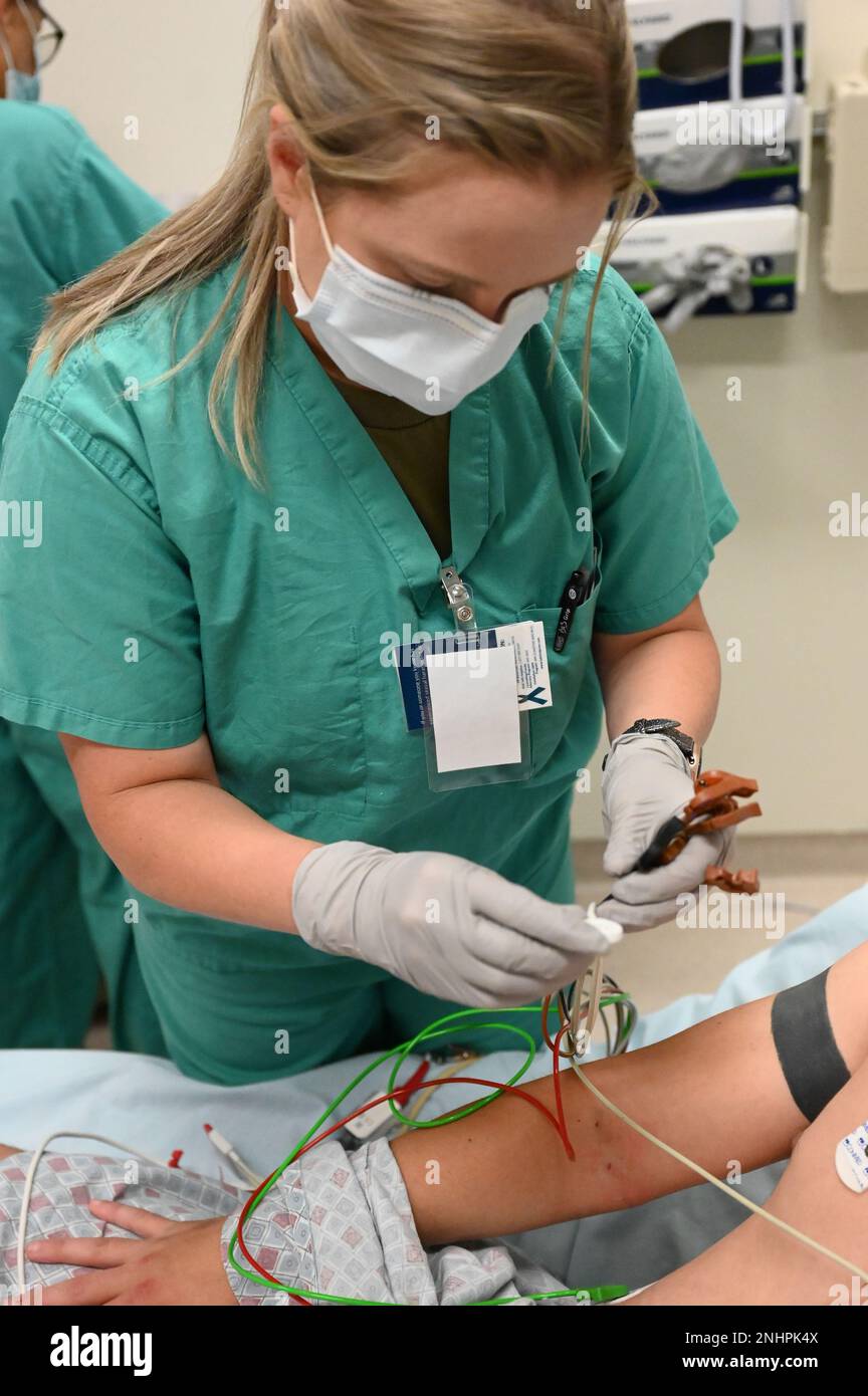 Staff Sgt. Maggie Hooper, medic with the 139th Medical Group, sets up a ...