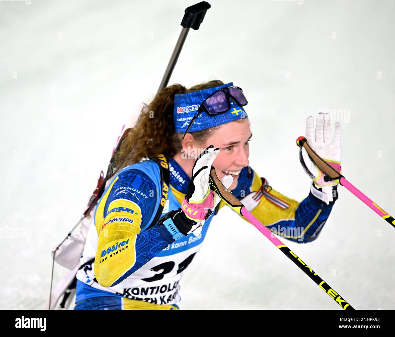 Hanna Oberg of Sweden smiles as she wins the women's individual 15 km ...