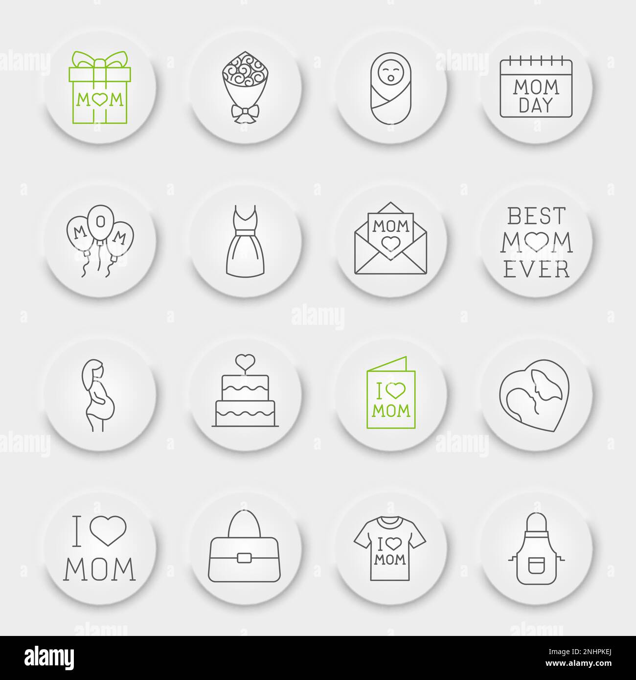 Happy Mothers Day line icon set, mom day collection, vector graphics ...