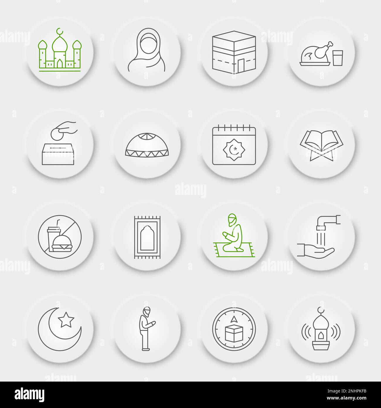 Ramadan line icon set, islam collection, vector graphics, neumorphic UI ...