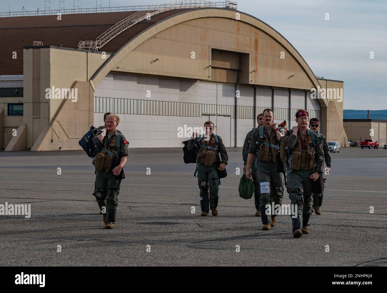 U.S. Air Force pilots assigned to the 35th Fighter Wing walk toward the ...