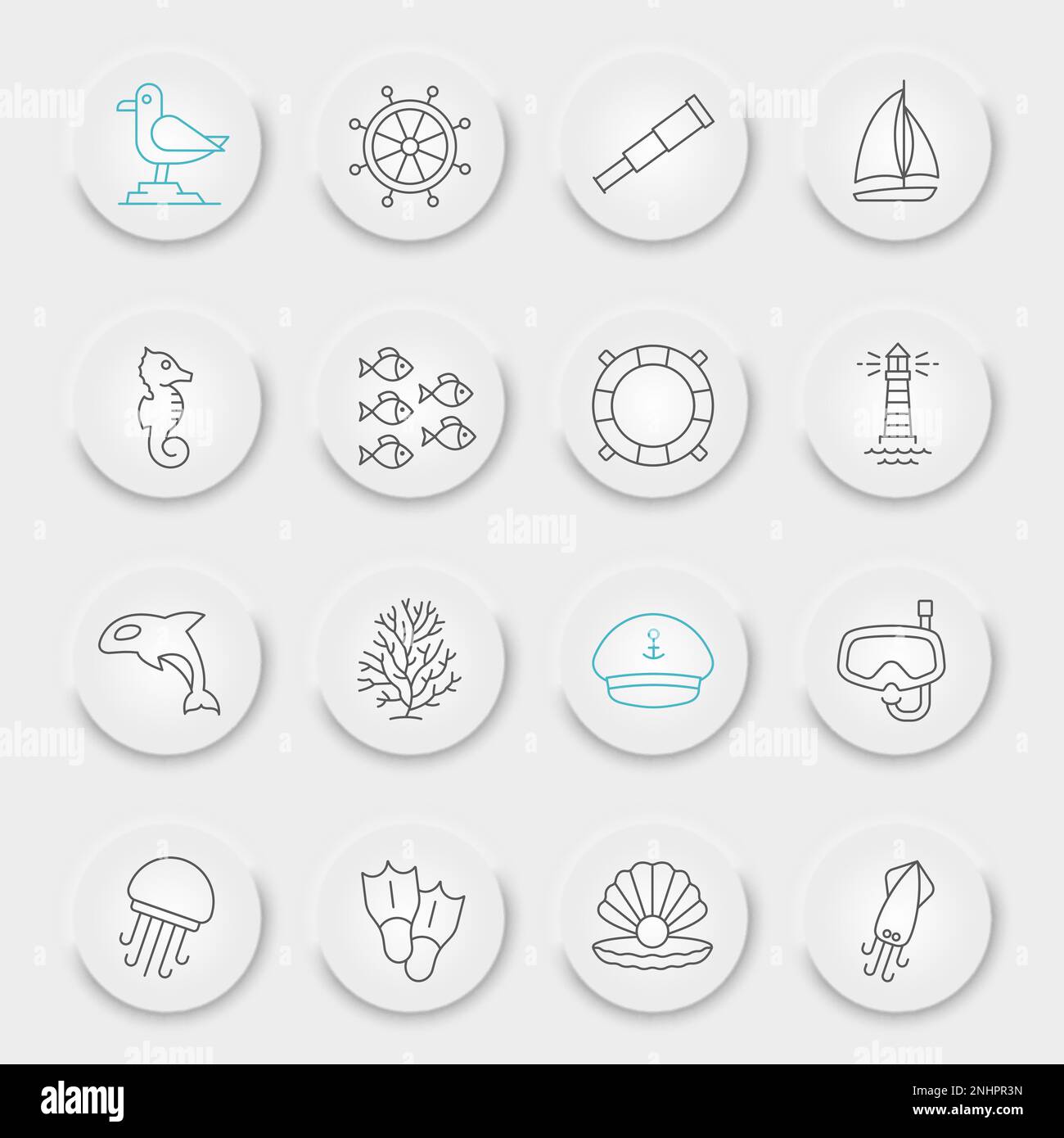Sea and Ocean line icon set, ocean animals collection, vector graphics ...