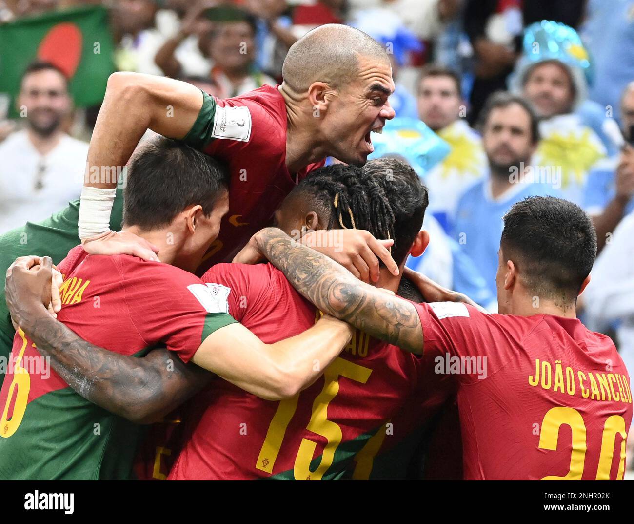 Portugal's players celebrate the team's second goal during the FIFA ...