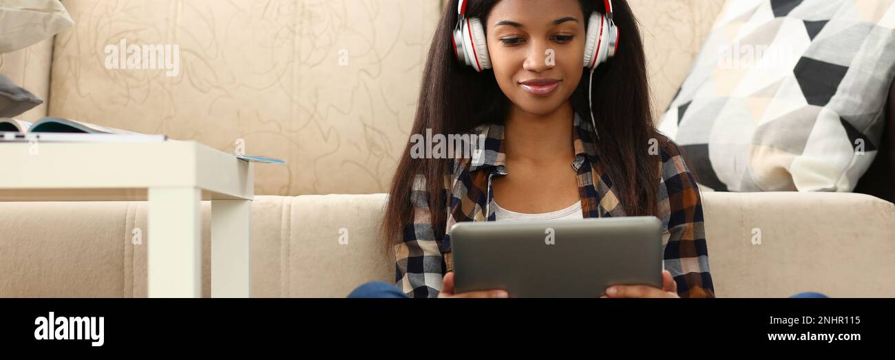 Learn foreign language online at home through application Stock Photo ...