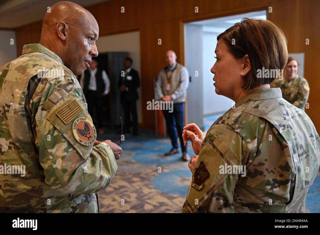 Chief Master Sgt. of the Air Force JoAnne S. Bass speaks with Air Force ...