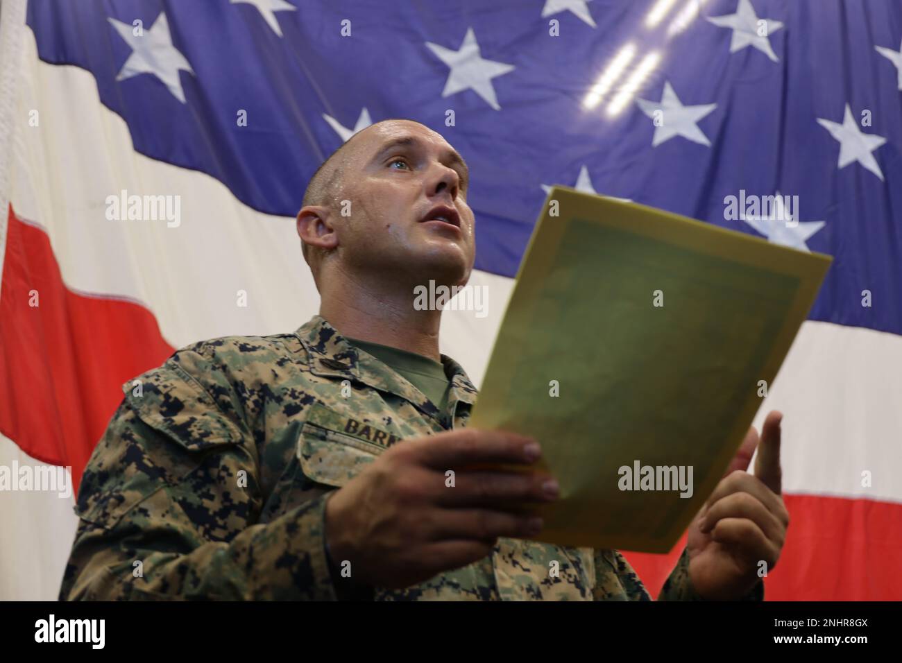 U.S. Marine Corps First Sergeant Travis Barnes, the senior enlisted ...