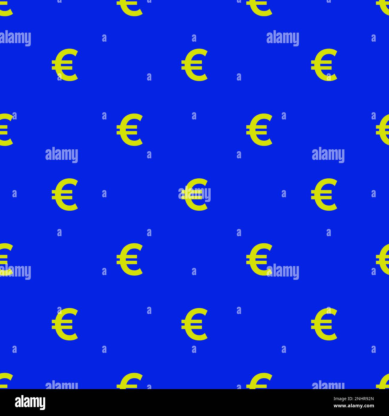 Illustration of Yellow Euro Sign Seamless Pattern on Royal Blue ...