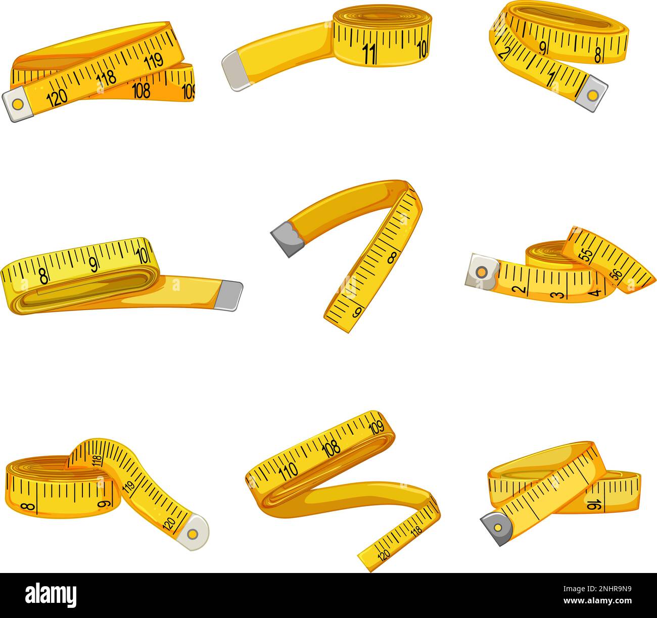 yellow measuring tape set cartoon vector illustration Stock Vector ...