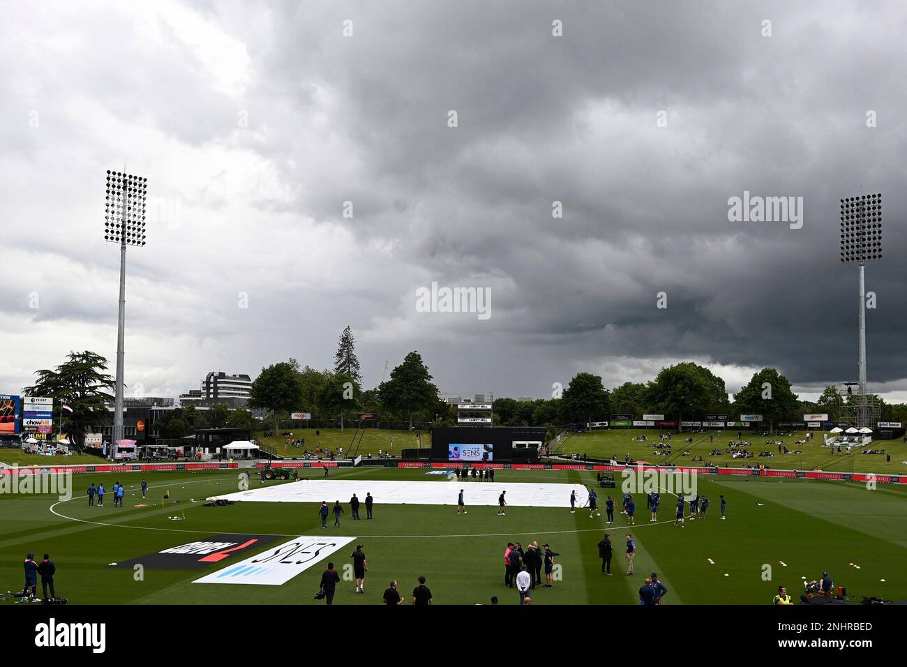 Dark clouds hover in the sky before the one day international cricket ...