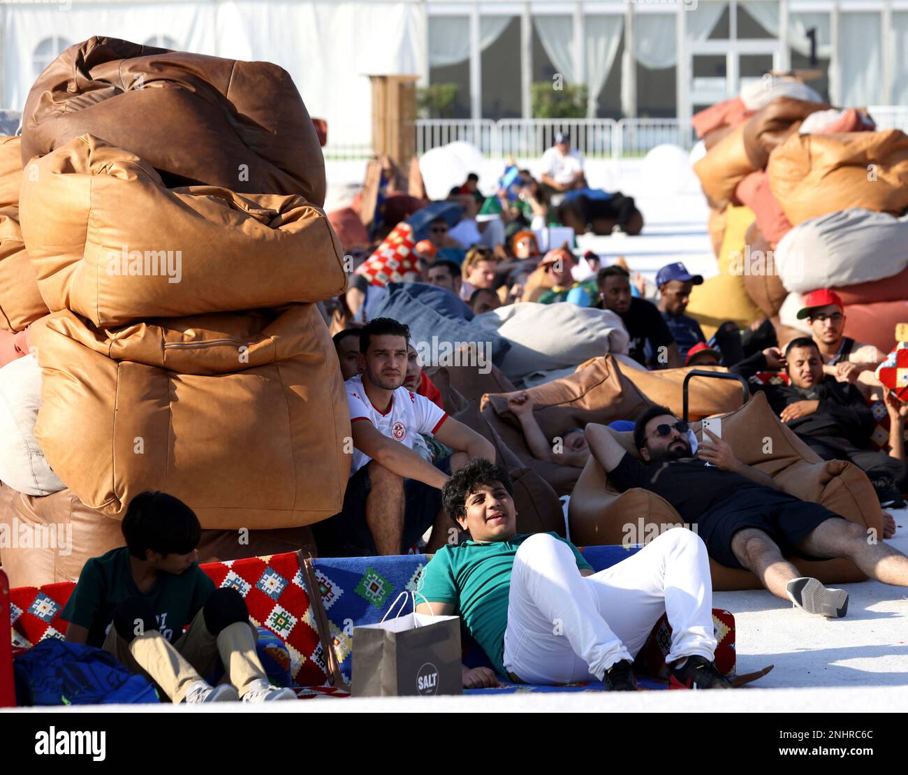 Fans from various countries are at the Fan Village in Doha, Qatar on ...