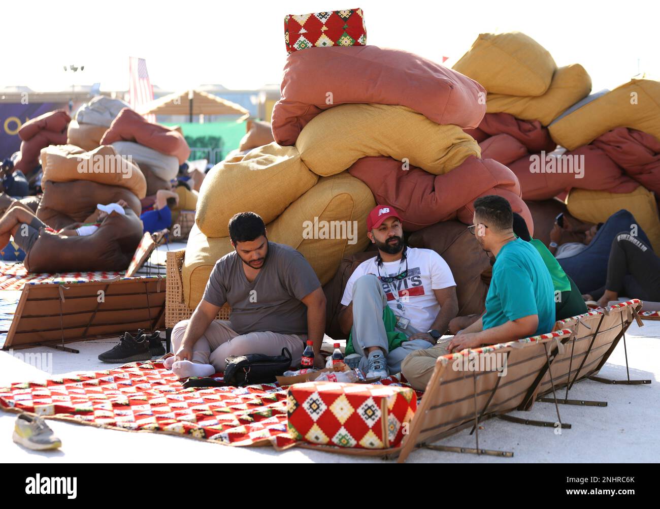 Fans from various countries are at the Fan Village in Doha, Qatar on ...