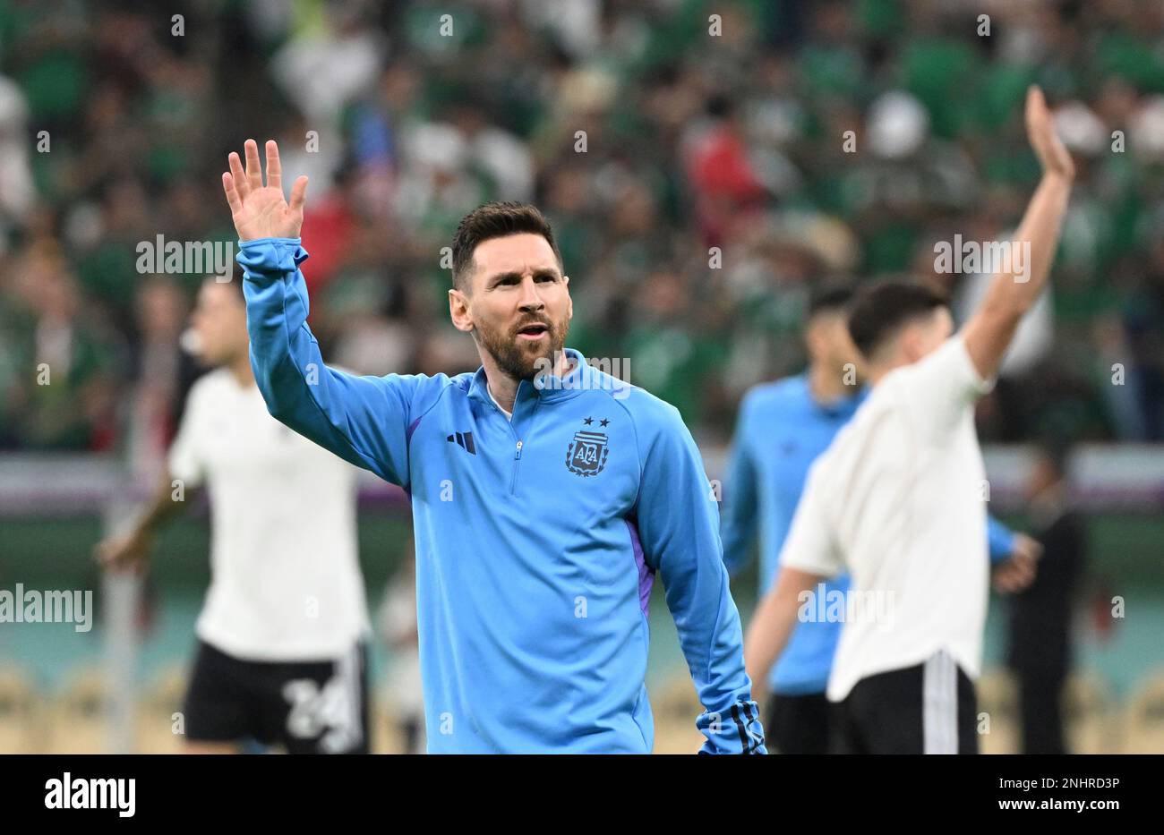 Lionel MESSI of Argentina waves his hand ahead of the FIFA World Cup ...