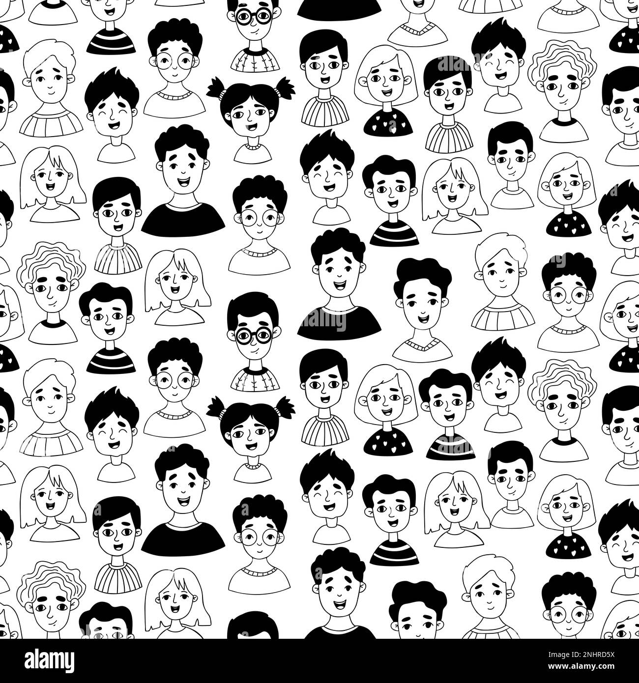Seamless pattern with kids portraits. Cute girls and boys on white ...