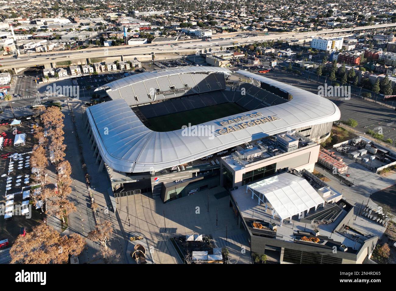 A general overall aerial view of Banc of California Stadium, Friday ...