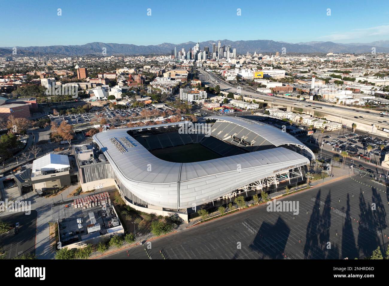 A general overall aerial view of Banc of California Stadium, Friday ...