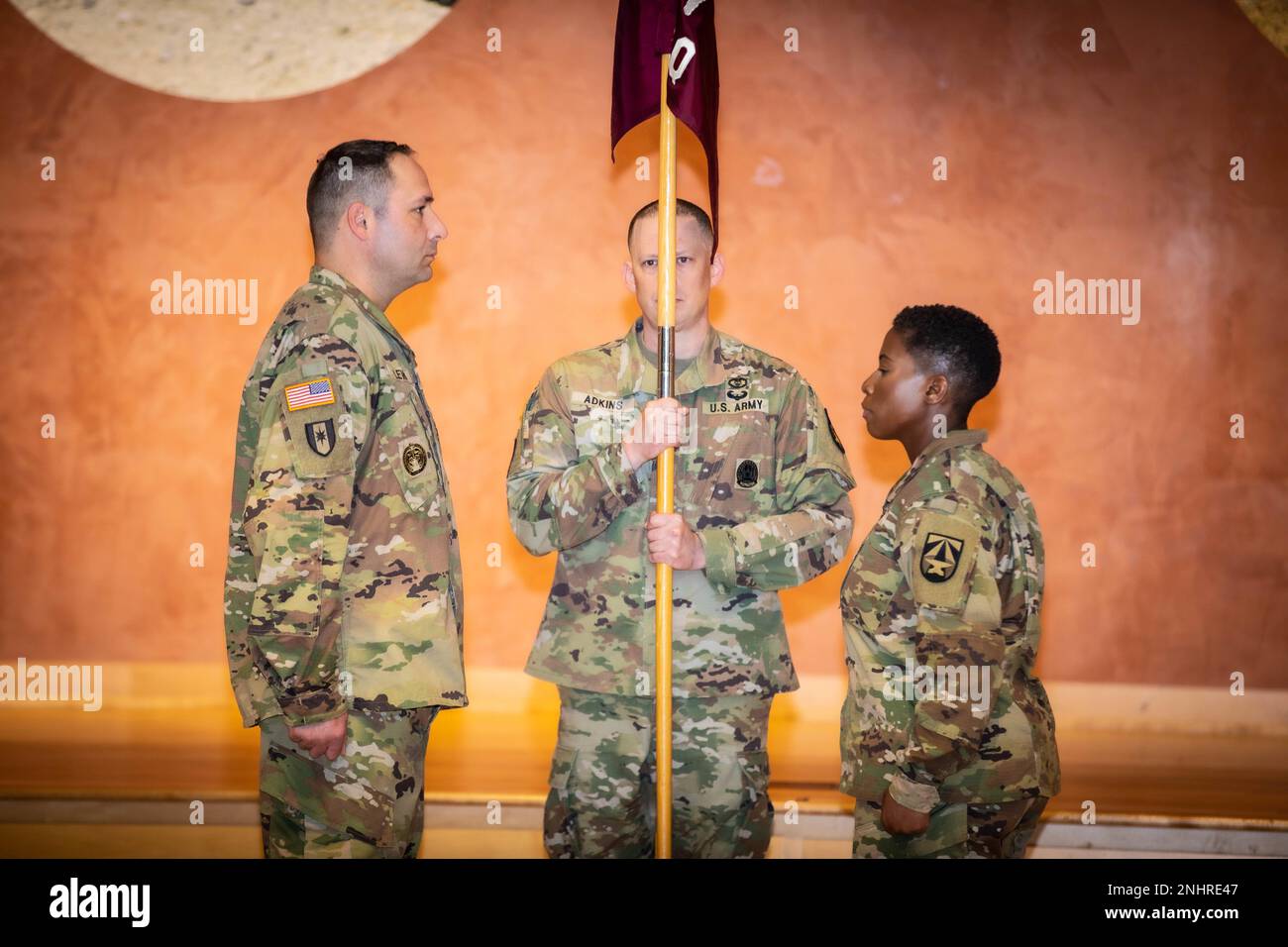 SFC Nathan Adkins, CPT Shanee Allen, MSG Matthew Lewis in position of ...
