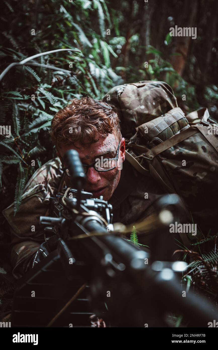 U.S. Soldier attending the Small Unit Ranger Tactics course pulls ...