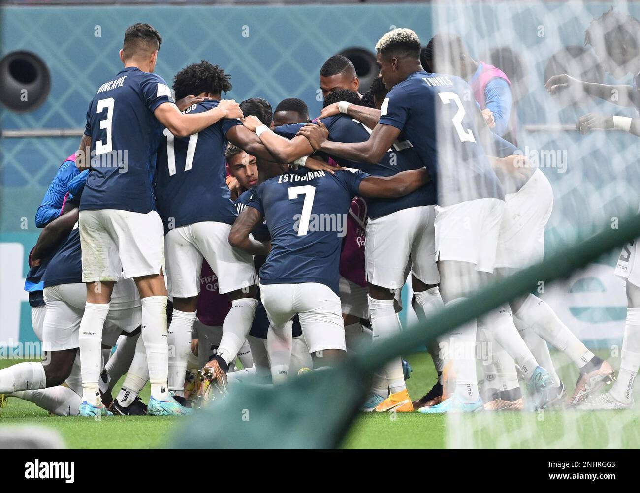 Ecuador's players celebrate after their first goal during the FIFA ...