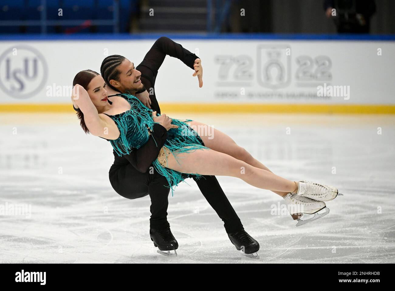 Natacha Lagouge and Arnaud Caffa of France perform during the ice dance ...