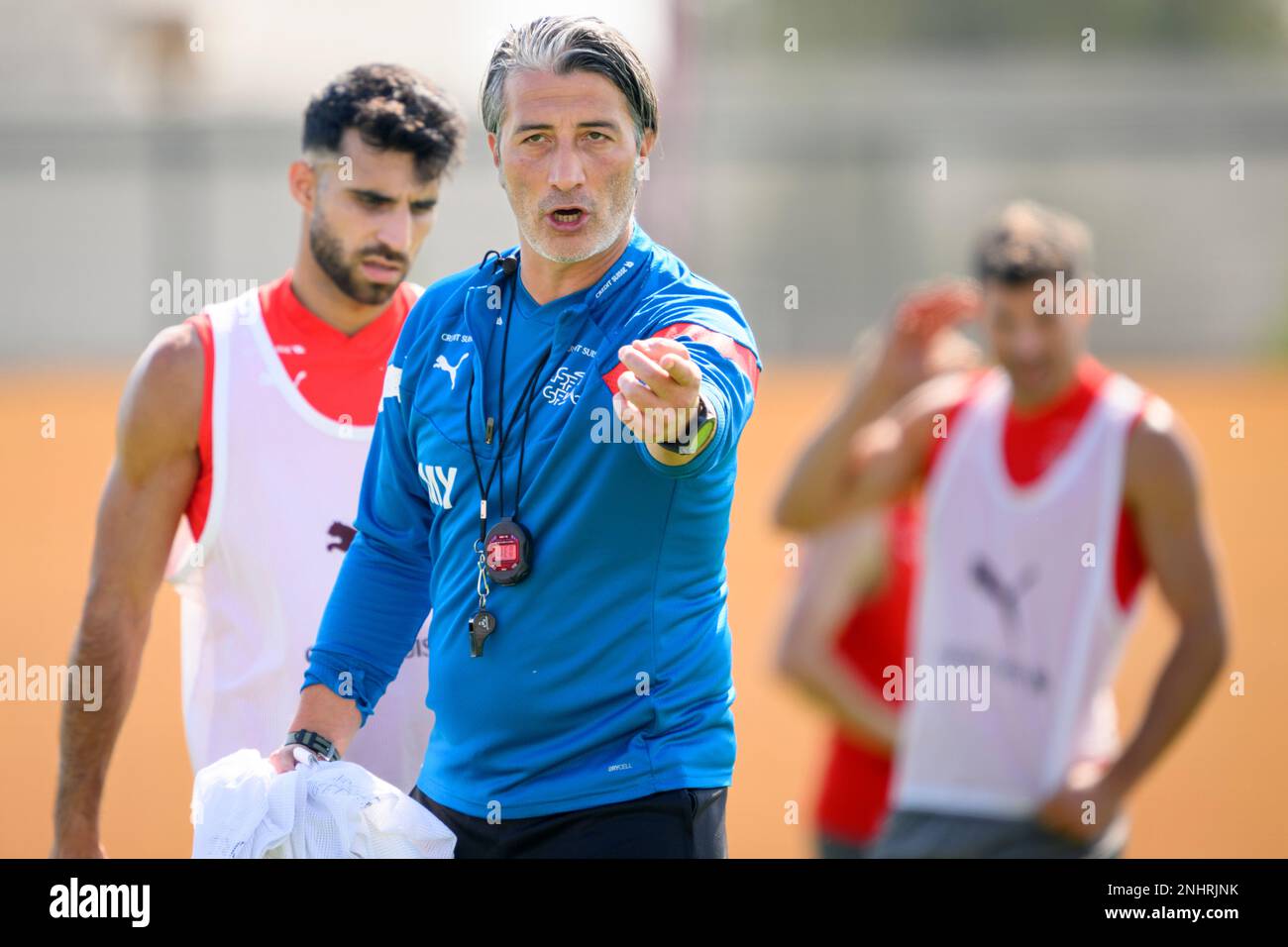 Switzerland's head coach Murat Yakin gestures during an open training ...