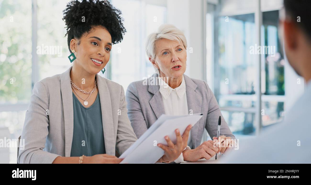 Teamwork, documents and women in business meeting for planning ...