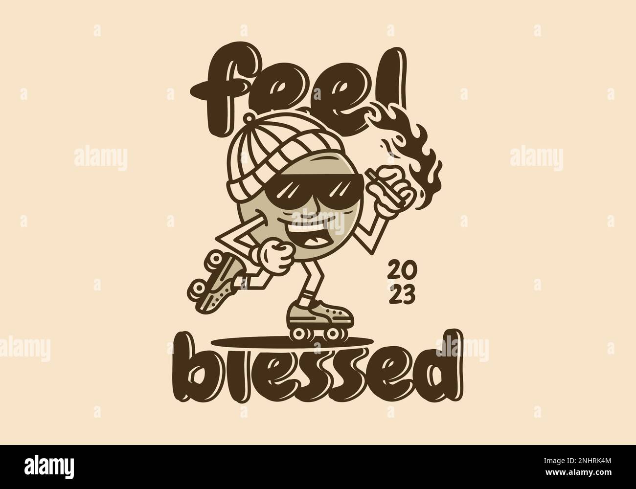 Head ball mascot character holding cigarette on roller skates Stock ...