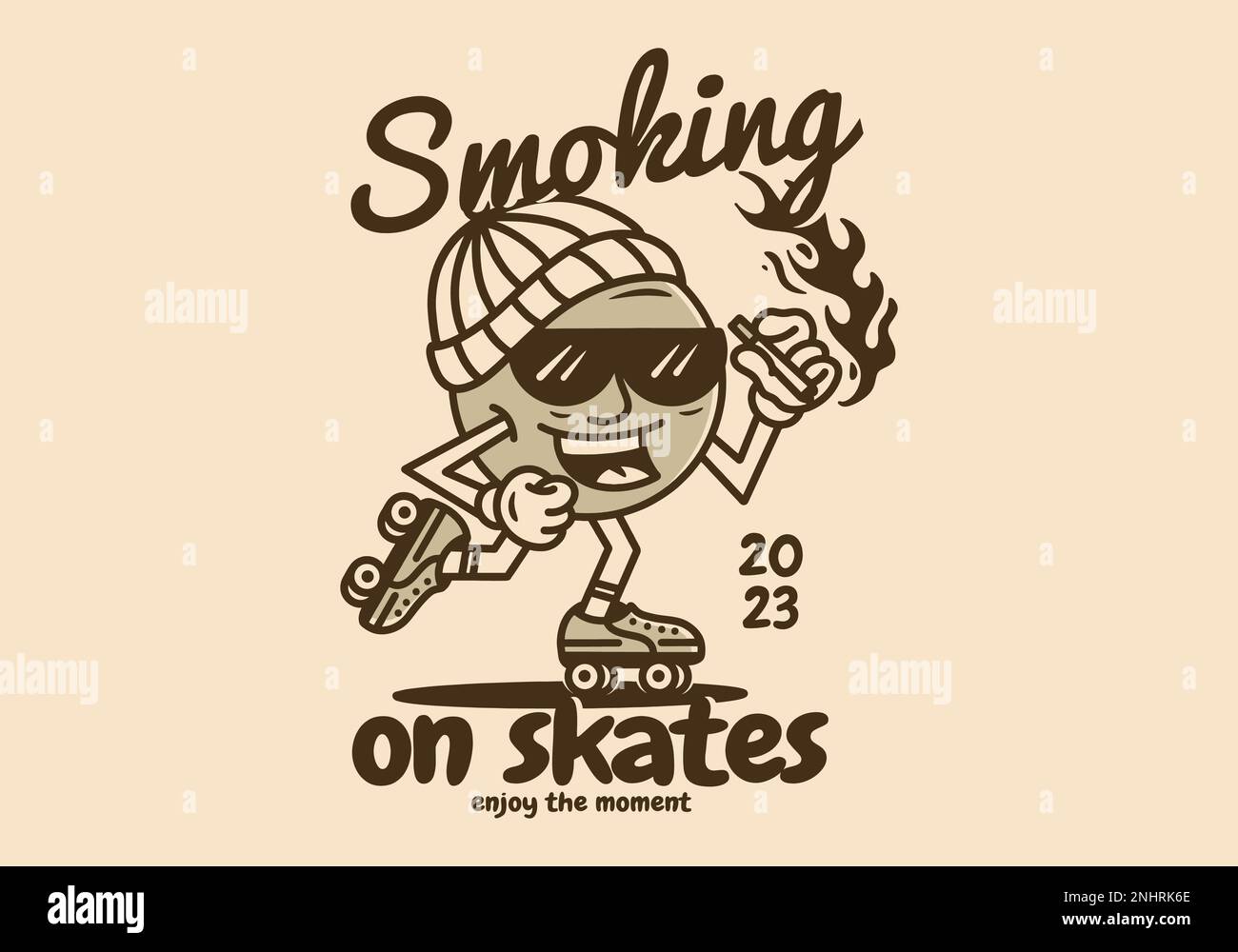 Head ball mascot character holding cigarette on roller skates Stock ...