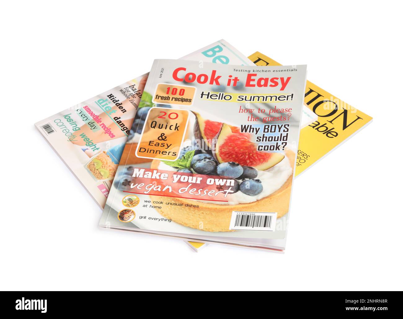 Stack of different magazines on white background Stock Photo - Alamy