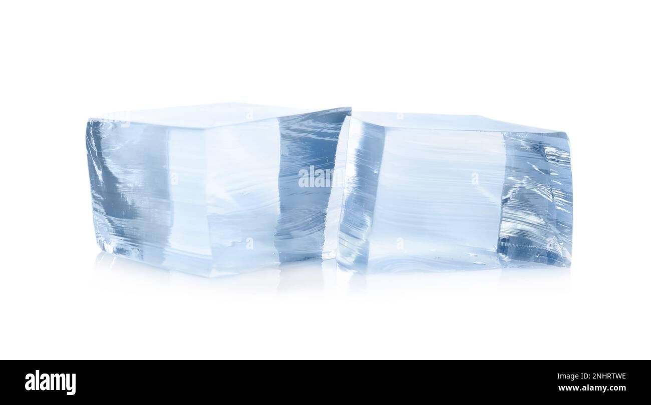 Crystal clear ice cubes on white background Stock Photo - Alamy