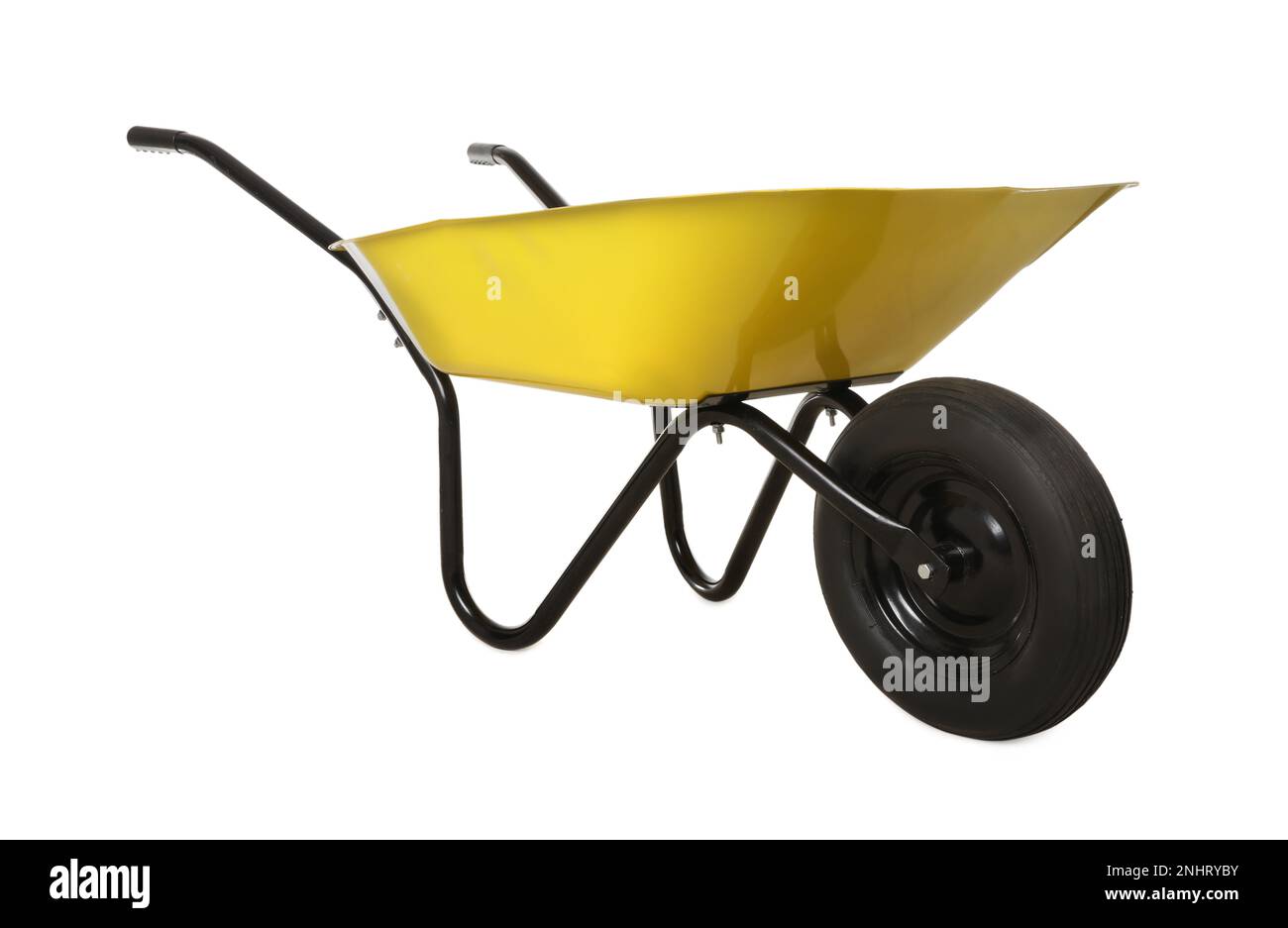 Yellow wheelbarrow isolated on white. Gardening tool Stock Photo - Alamy