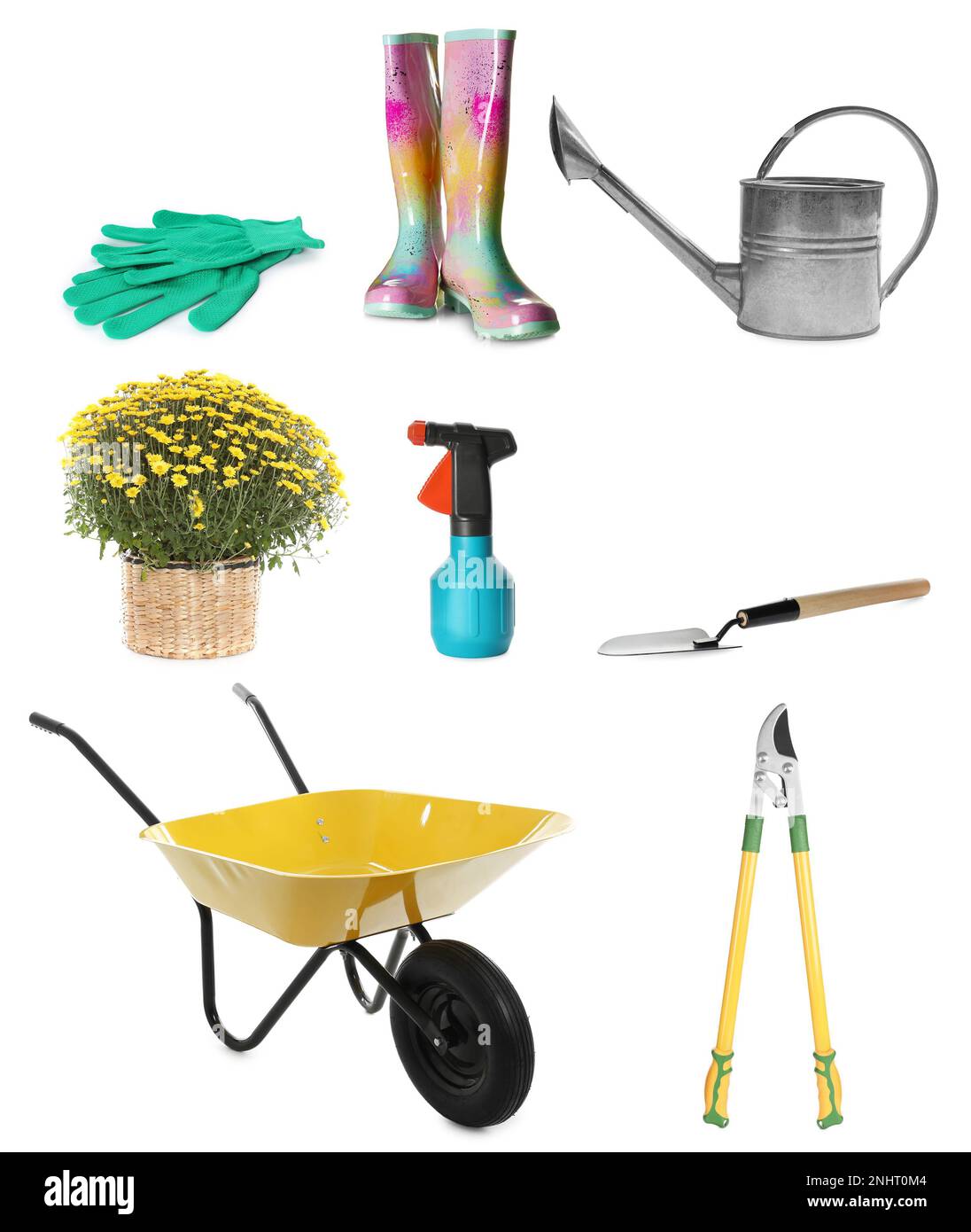 Set with different gardening tools on white background Stock Photo - Alamy