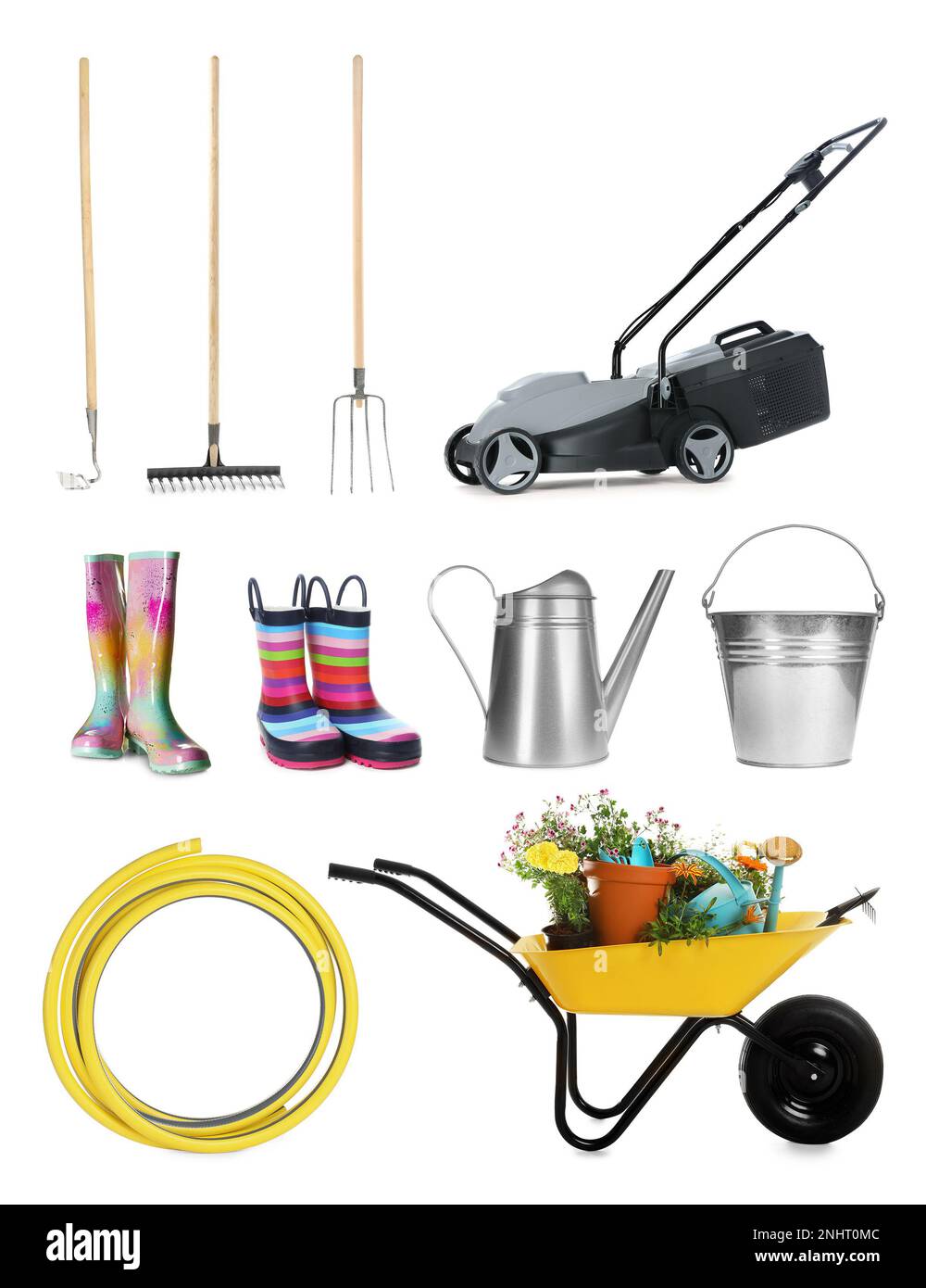 Set with different gardening tools on white background Stock Photo - Alamy
