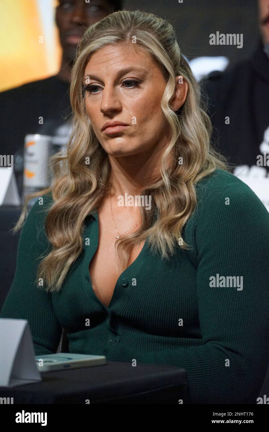 NEW YORK, NY - NOVEMBER 23: Kayla Harrison speaks at the PFL ...