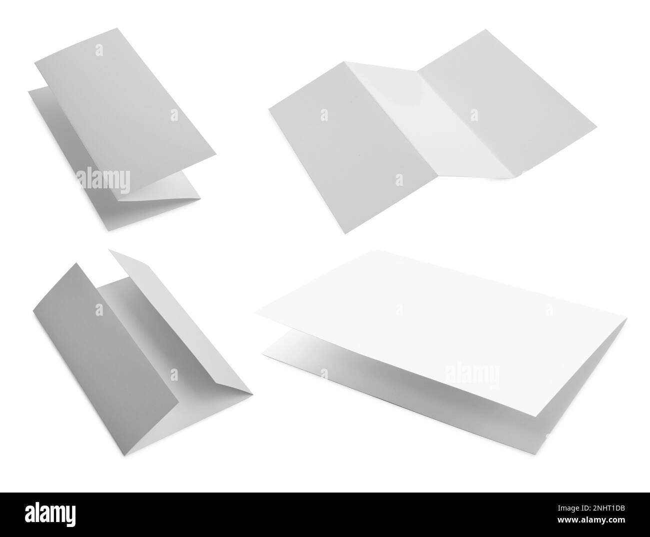 Set with blank paper brochures on white background. Mockup for design ...