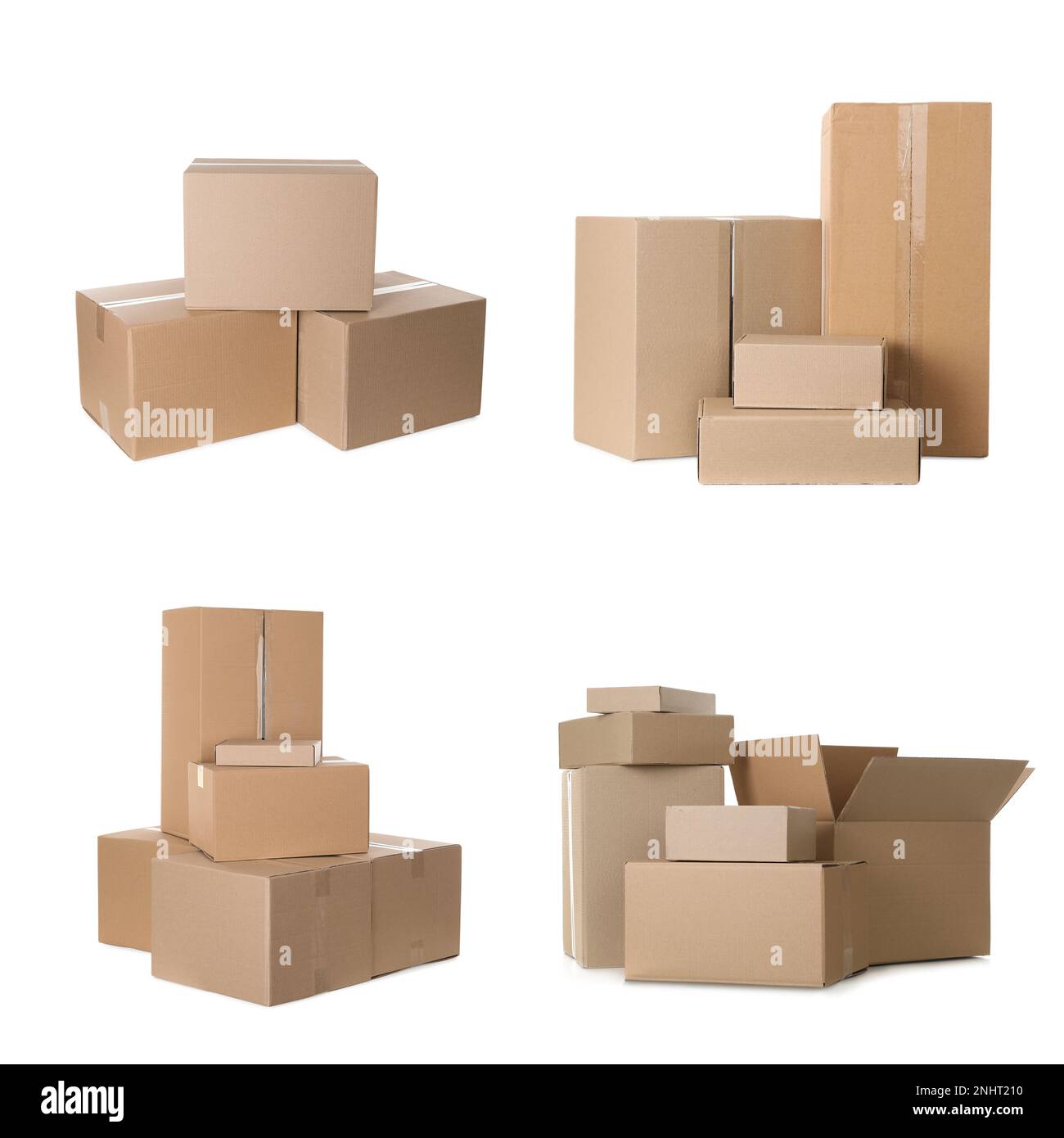 Set with different cardboard boxes on white background Stock Photo - Alamy