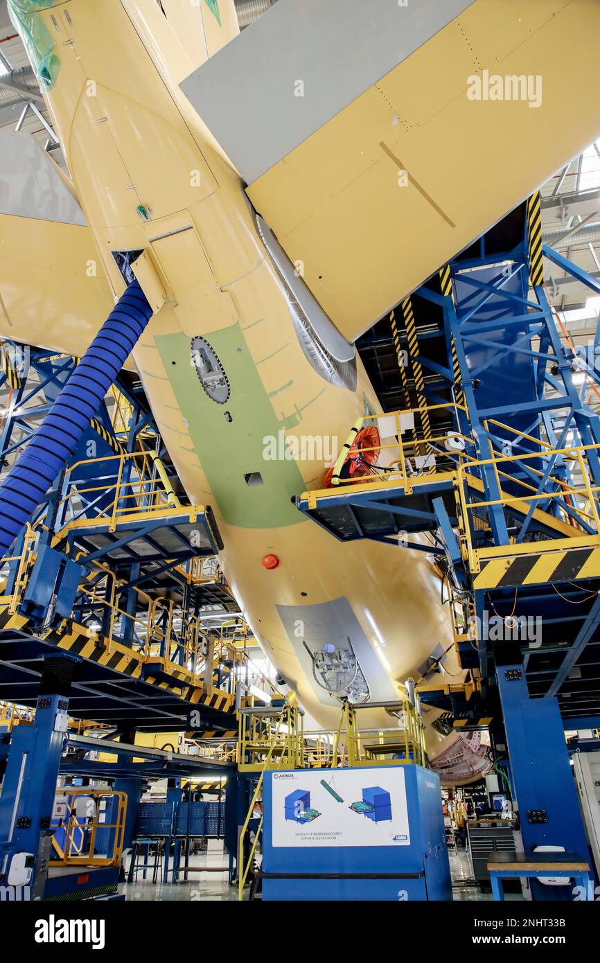 Assembly of aircraft tail structures at the Airbus campus in Getafe ...