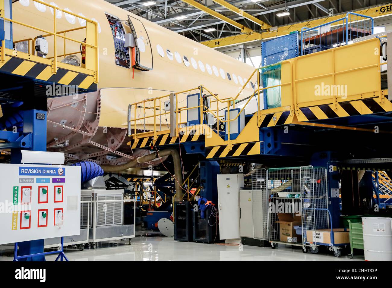 View of the structure of an aircraft at the Airbus campus in Getafe ...