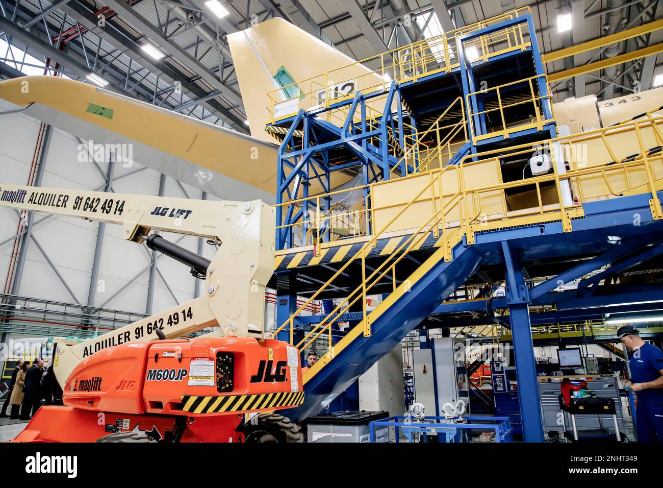 Assembly of aircraft tail structures at the Airbus campus in Getafe ...