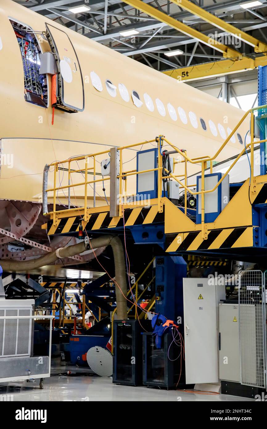 View of the structure of an aircraft at the Airbus campus in Getafe ...